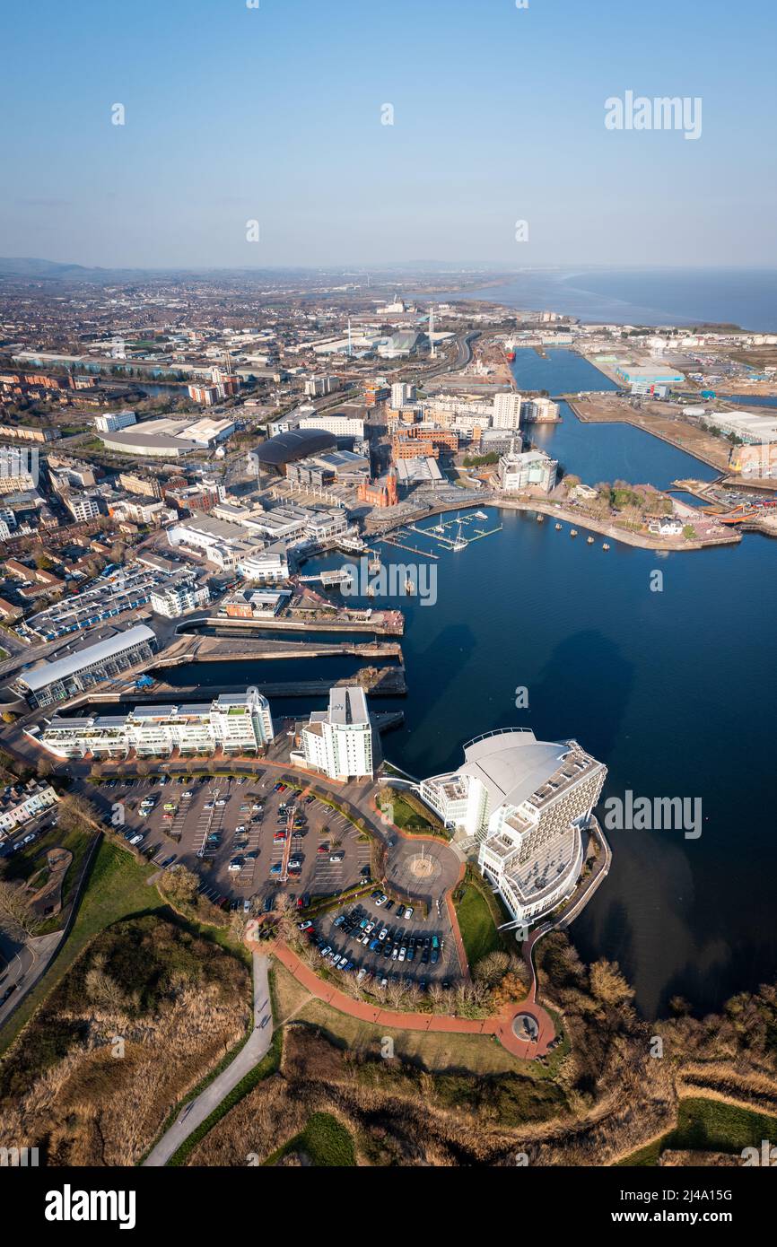Aerial view of Cardiff Bay, the Capital of Wales, United Kingdom 2022 ...