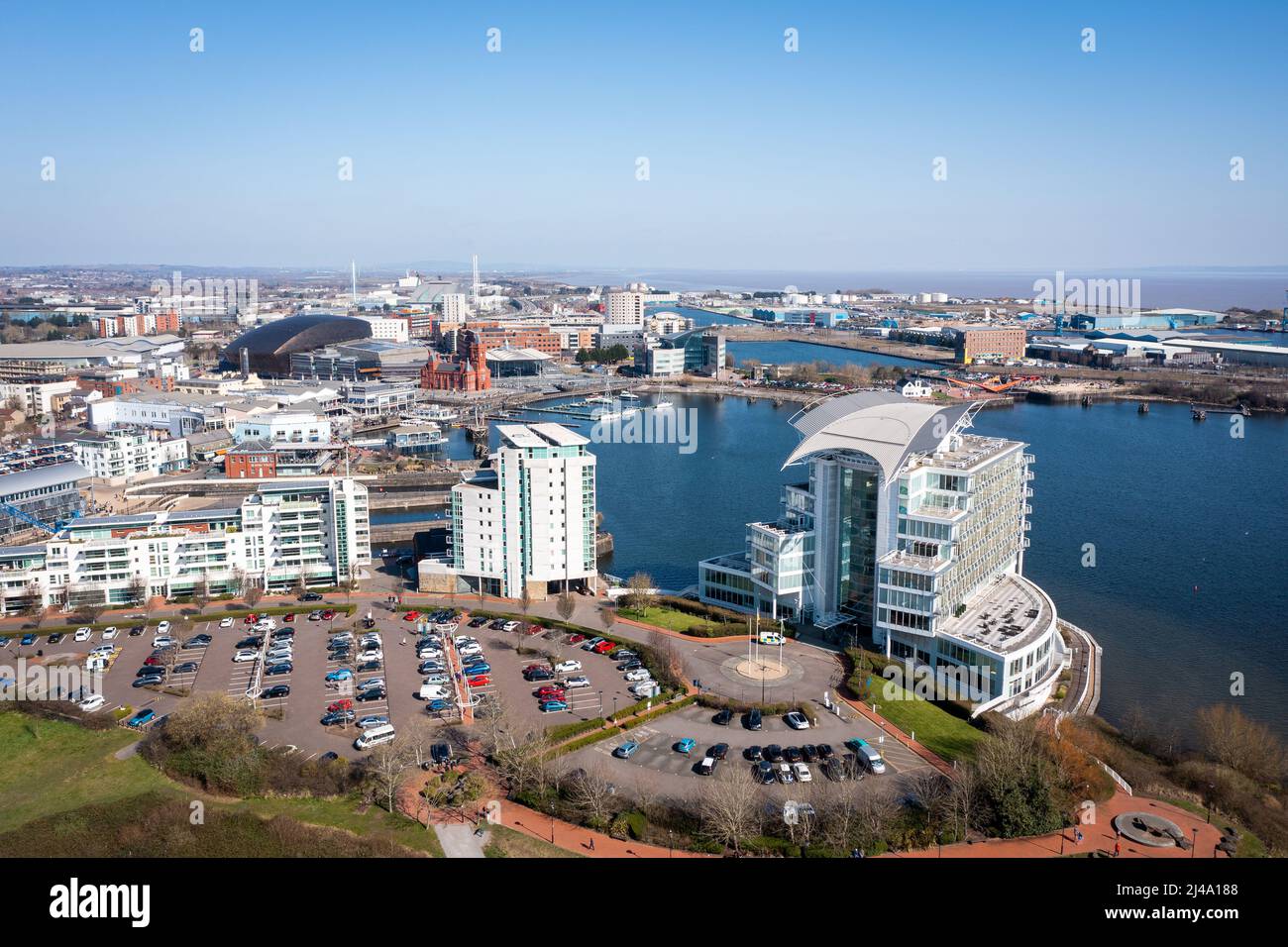 Aerial view of Cardiff Bay, the Capital of Wales, United Kingdom 2022 ...