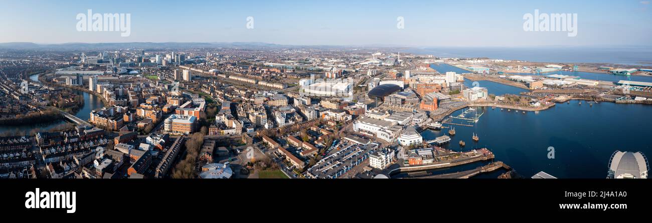 Aerial view of Cardiff Bay, the Capital of Wales, United Kingdom 2022 ...