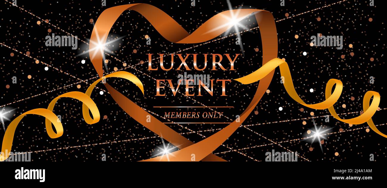 Luxury event members only festive banner with yellow ribbons, glitter ...