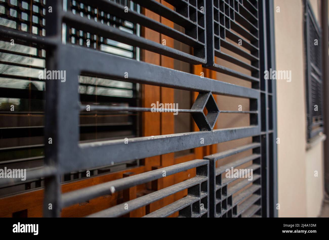 Detail of Metal armored grates door Stock Photo - Alamy