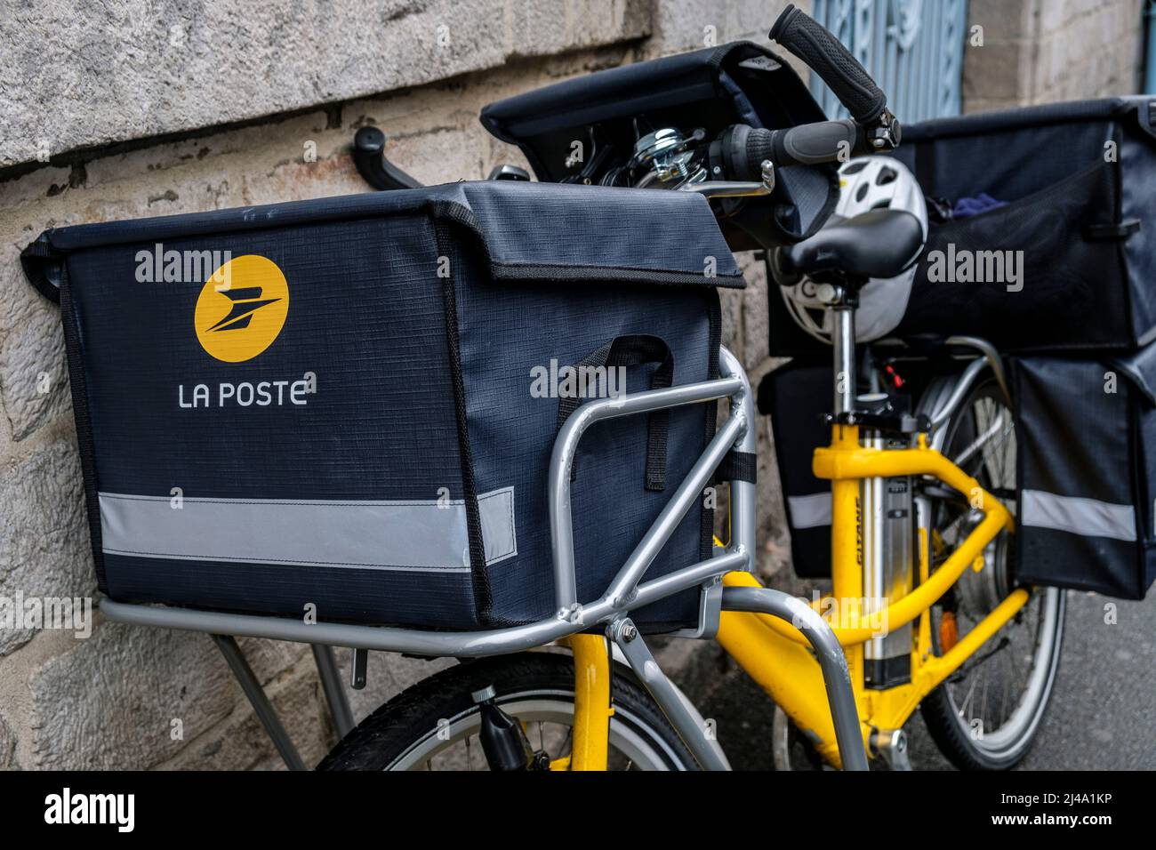 French post bicycle during a postal route Postier francais en tournee a ...