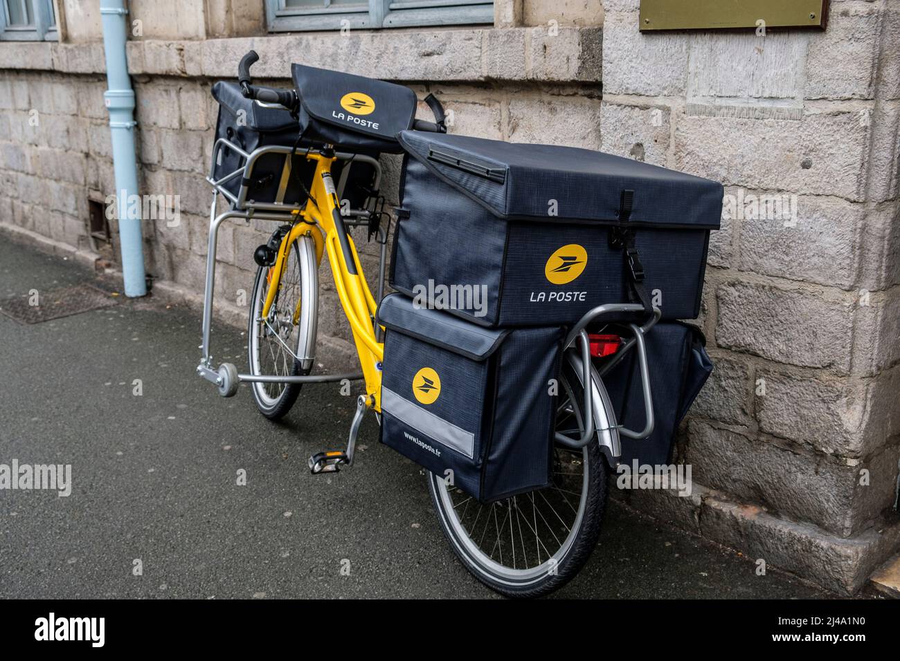 French post bicycle during a postal route Postier francais en tournee a ...