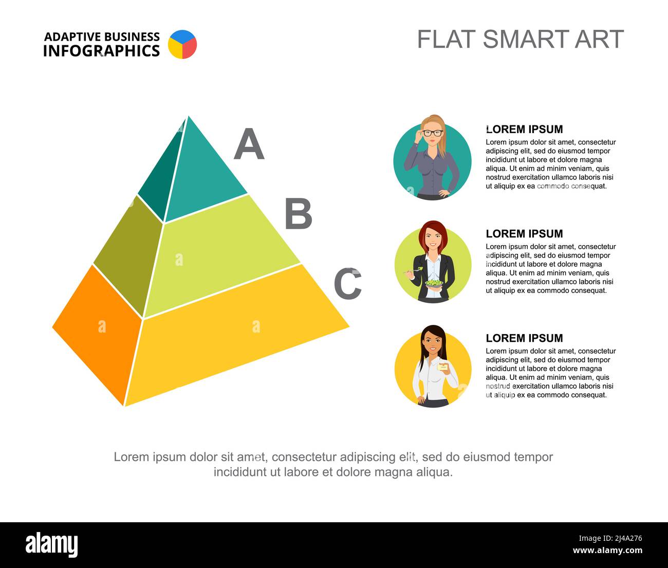 Three levels pyramid process chart template for presentation. Vector ...