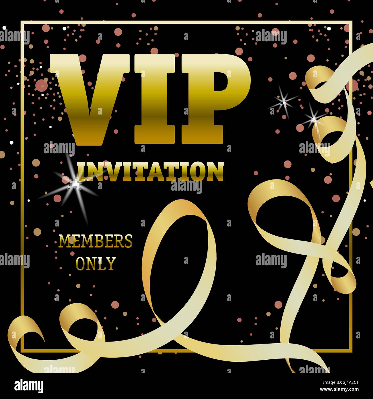 VIP invitation members only banner design with swirl ribbon. Golden ...