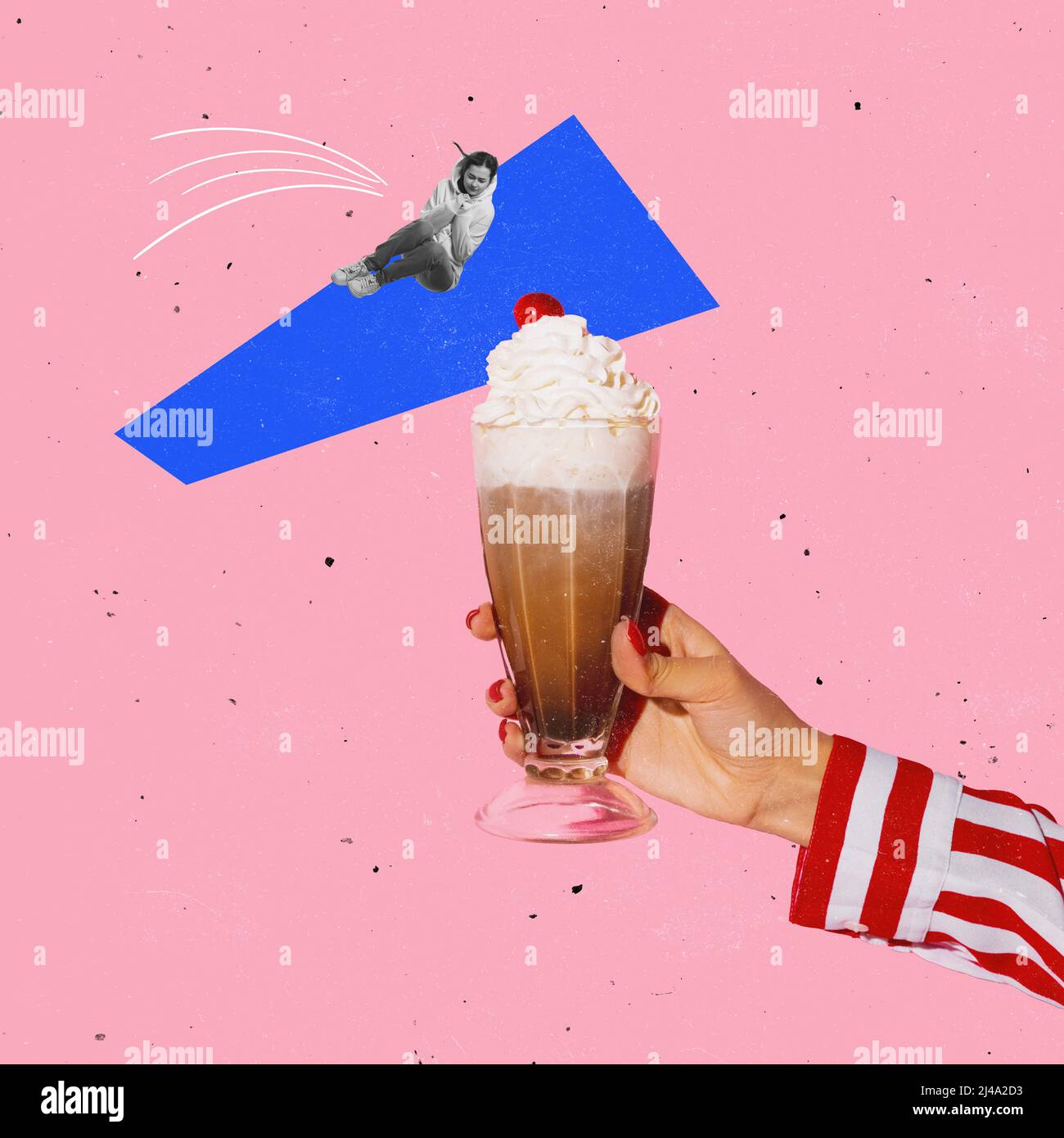 Contemporary art collage. Young woman jumping into delicious irish ...