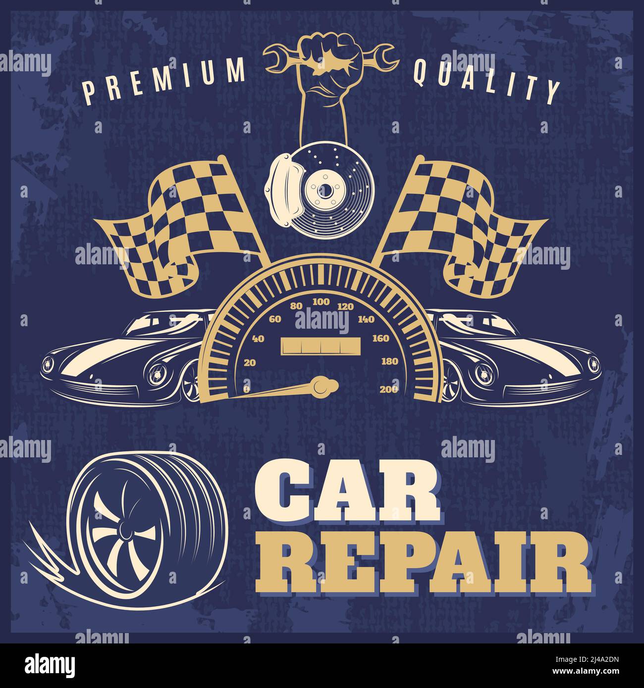 Car repair blue retro poster or flyer with headlines premium quality ...
