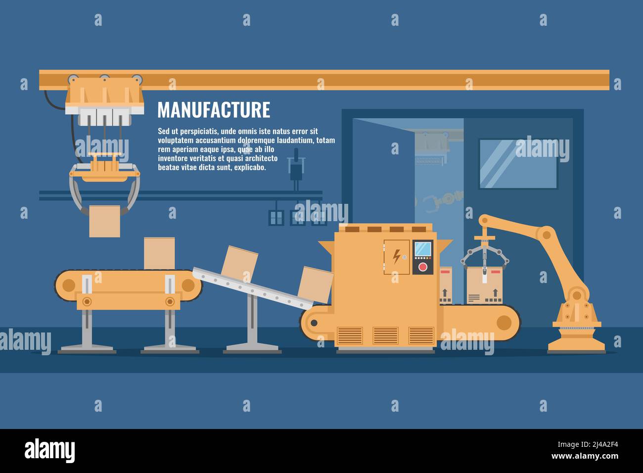Automated assembly line design with conveyor system of yellow color in ...