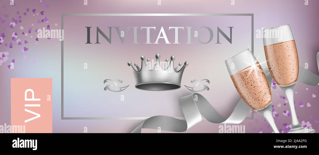 VIP invitation lettering with crown and goblets with champagne. Party ...