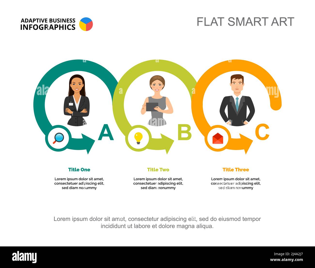 Three partners process chart template for presentation. Business data ...