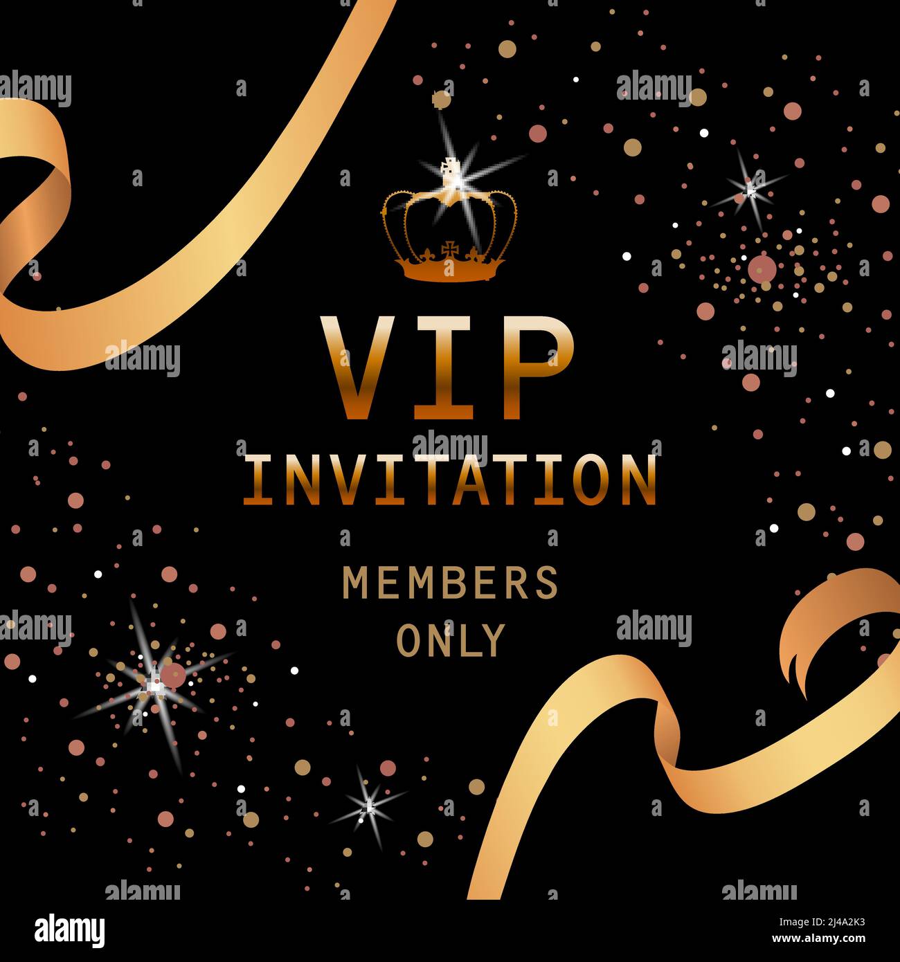 VIP invitation lettering with golden crown and ribbons. Party ...