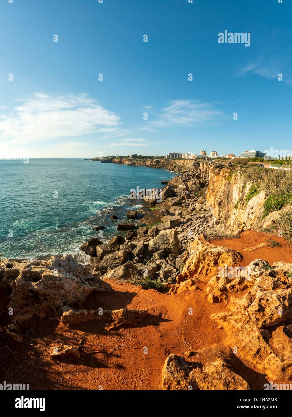 Lisbon, Portugal - Cliffs with fallen rock cliffs and formations of ...
