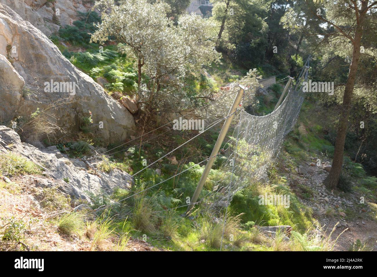 Rockfall protection nets at Mont Faron Toulon Stock Photo - Alamy