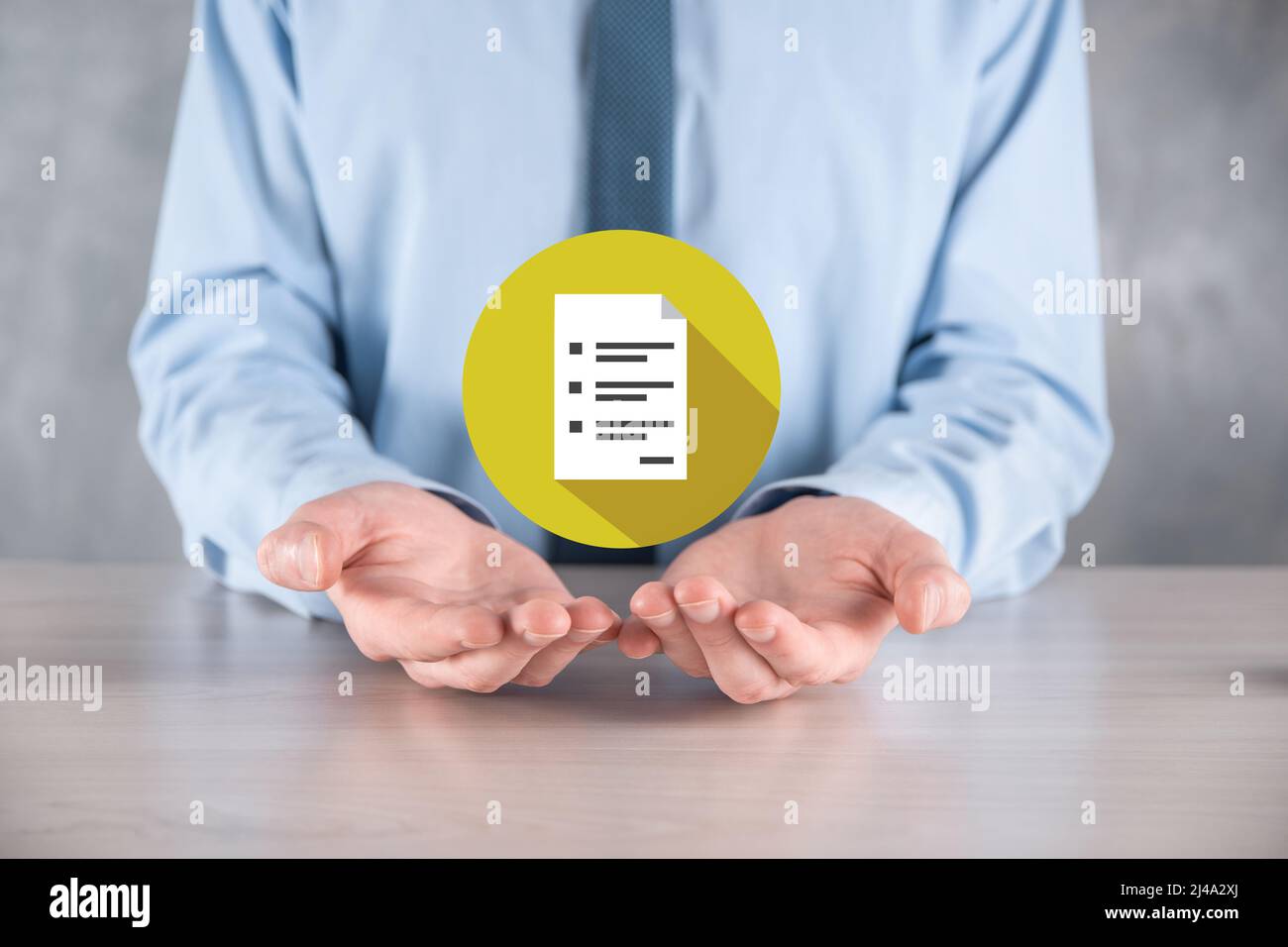 Businessman man holding a document icon in his hand Document Management ...