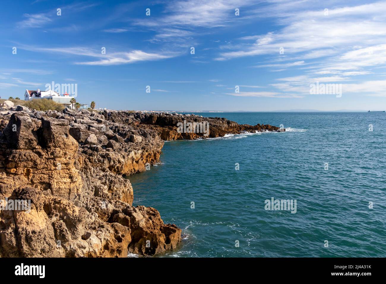 View of the Atlantic Ocean coastline and Pedra da Nau rock, rocky ...