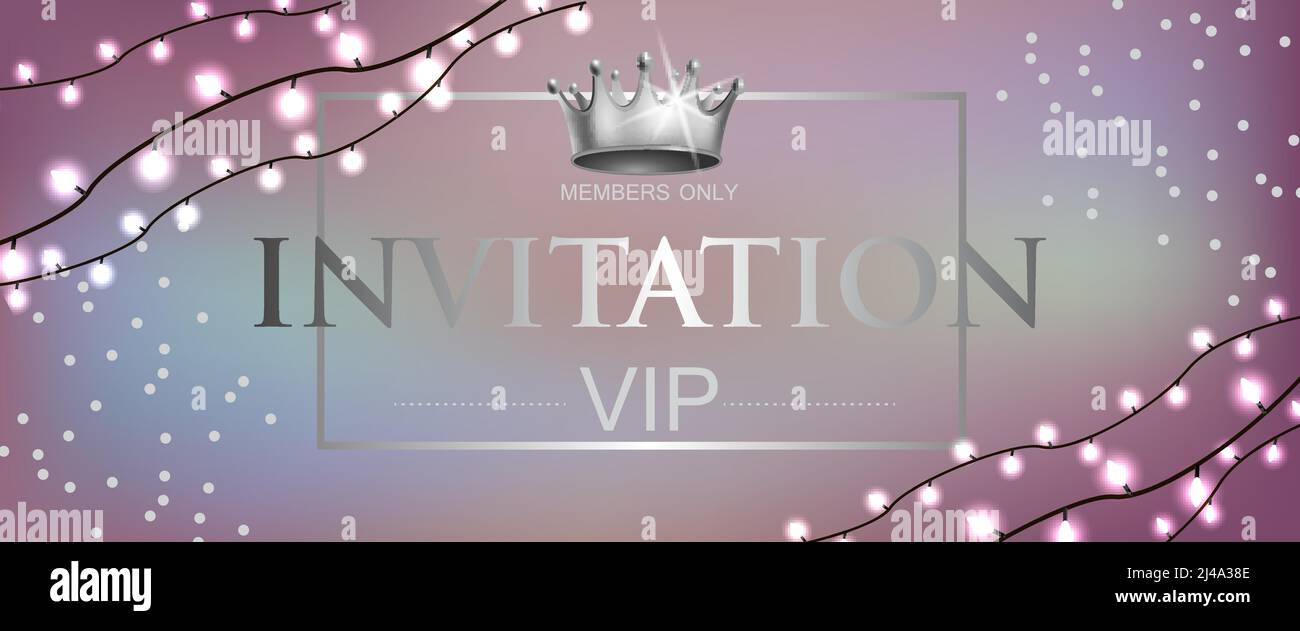 VIP invitation lettering with crown and garlands. Party invitation ...