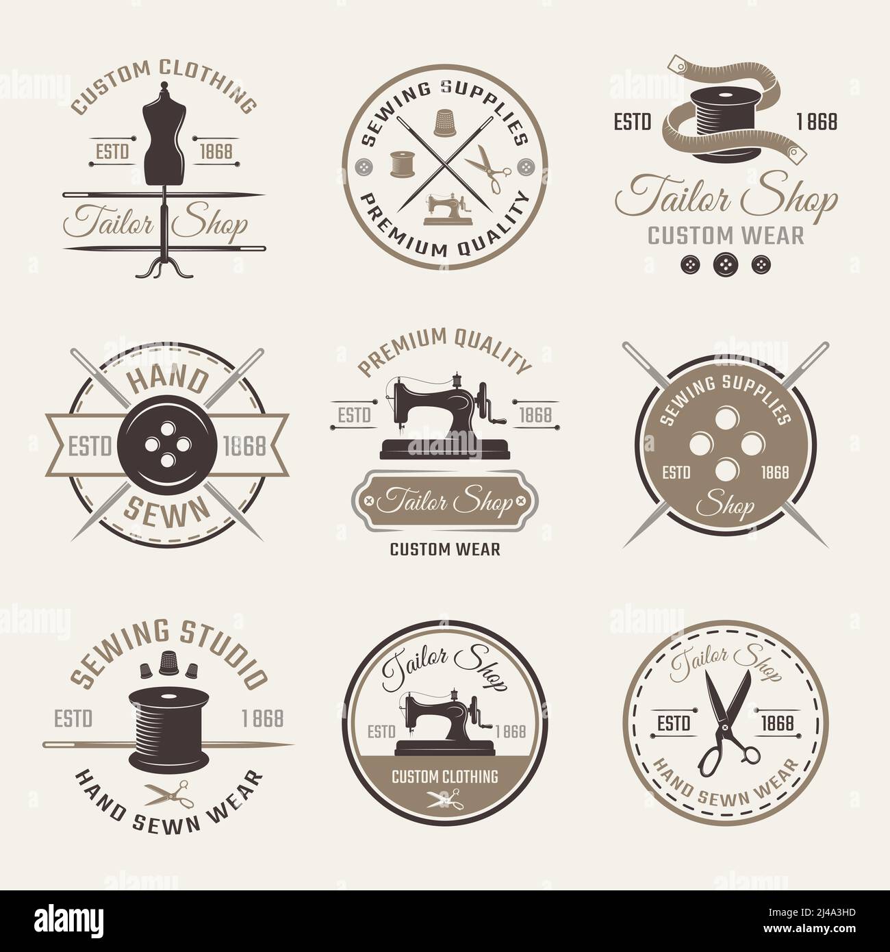 Color tailor emblem or logo set with descriptions of custom clothing ...