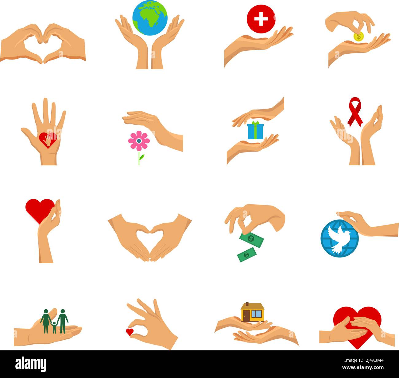 Flat isolated icon set with hands in different gestures symbols of ...