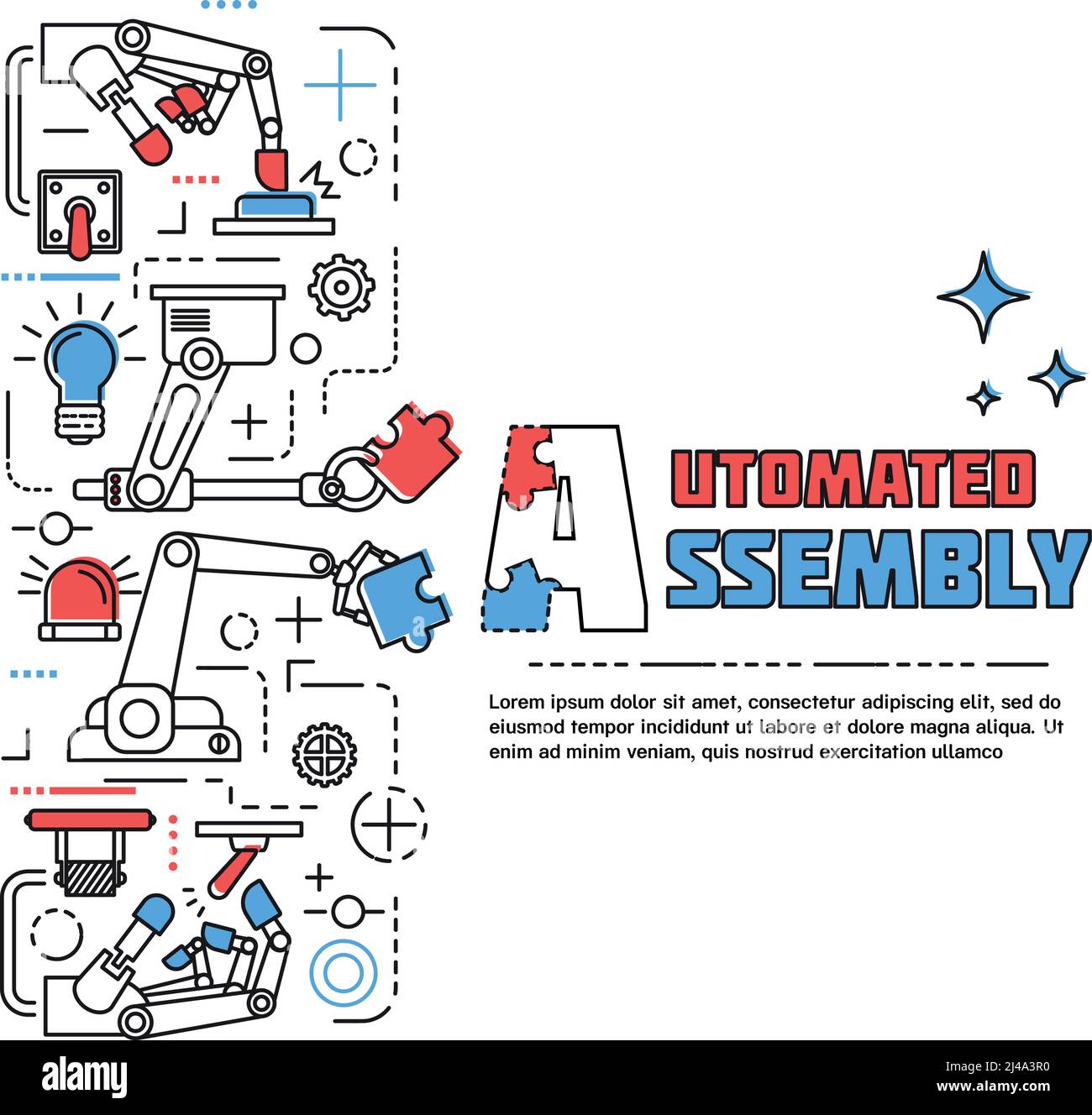 Colored assembly vertical concept with robotic hands holding puzzle ...