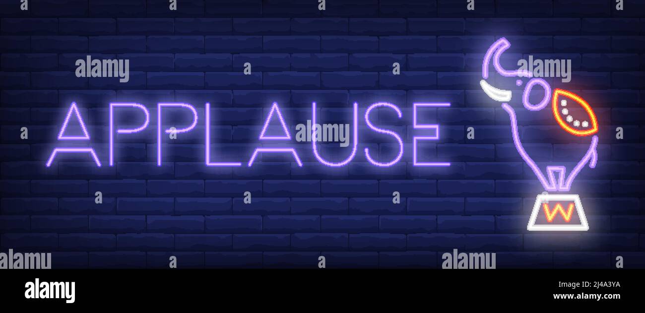 Applause neon style banner. Text and circus elephant on brick ...