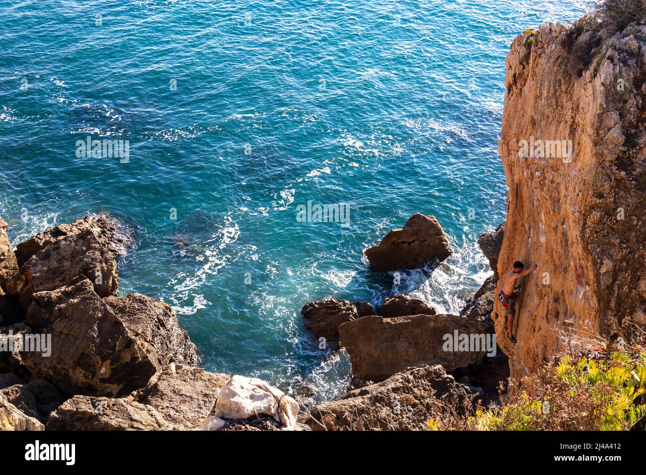 Lisbon, Portugal - Cliffs with fallen rock cliff and formations of Cabo ...