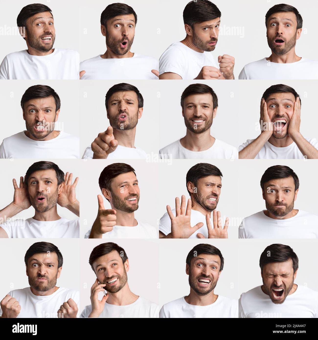 Set Of Portraits Of Man Expressing Different Emotions, White Background ...