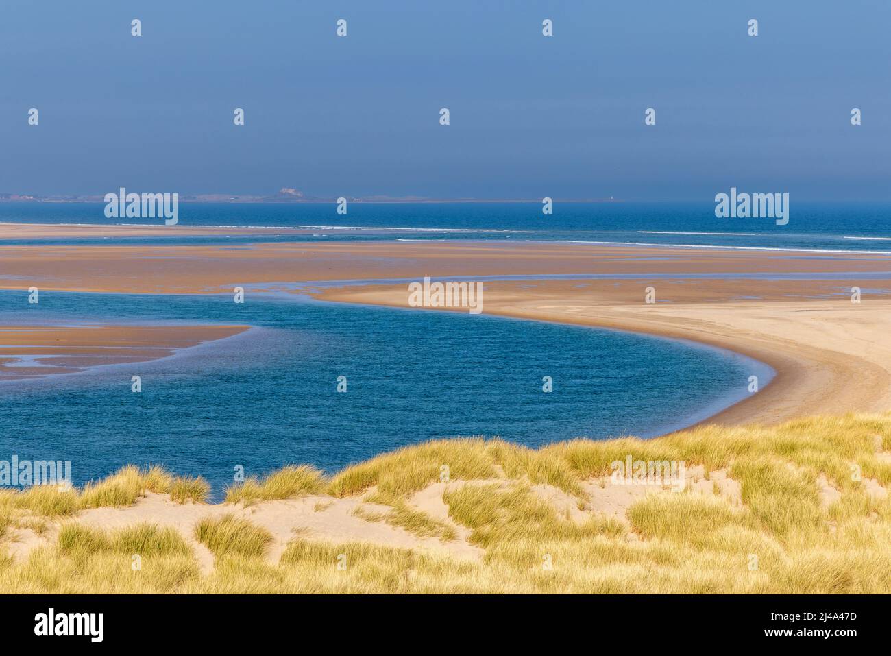 Budle Water at Budle Bay with Lindisfarne Castle in the background ...