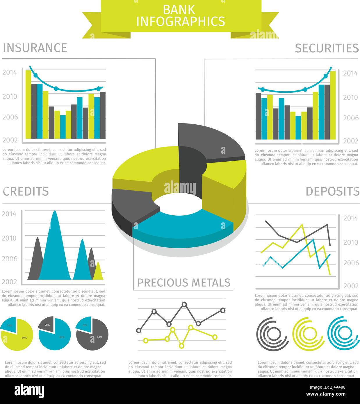 Colored bank infographic with descriptions of graphics business report ...