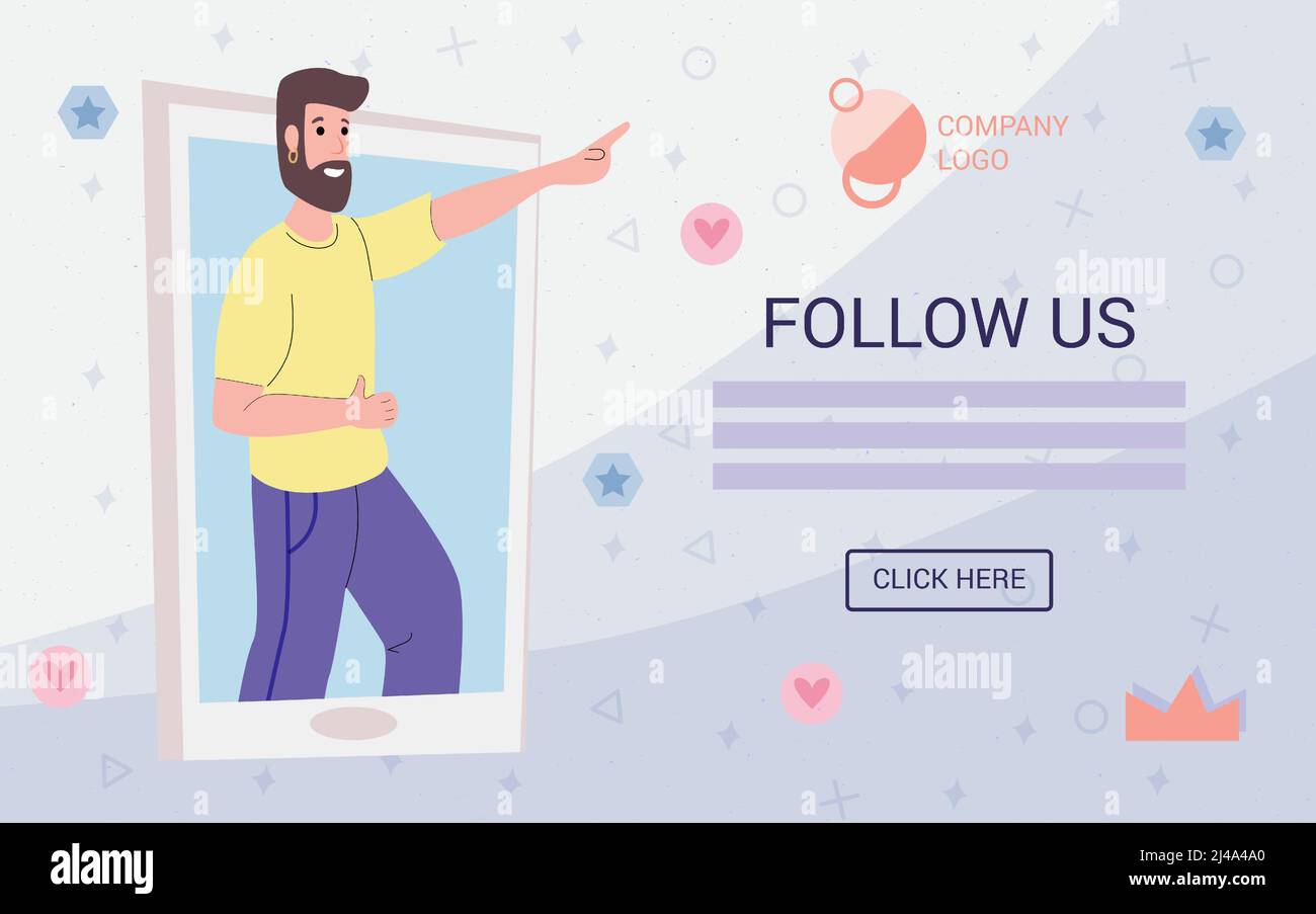 Follow us followers like vector graphic concept. The man from the phone ...