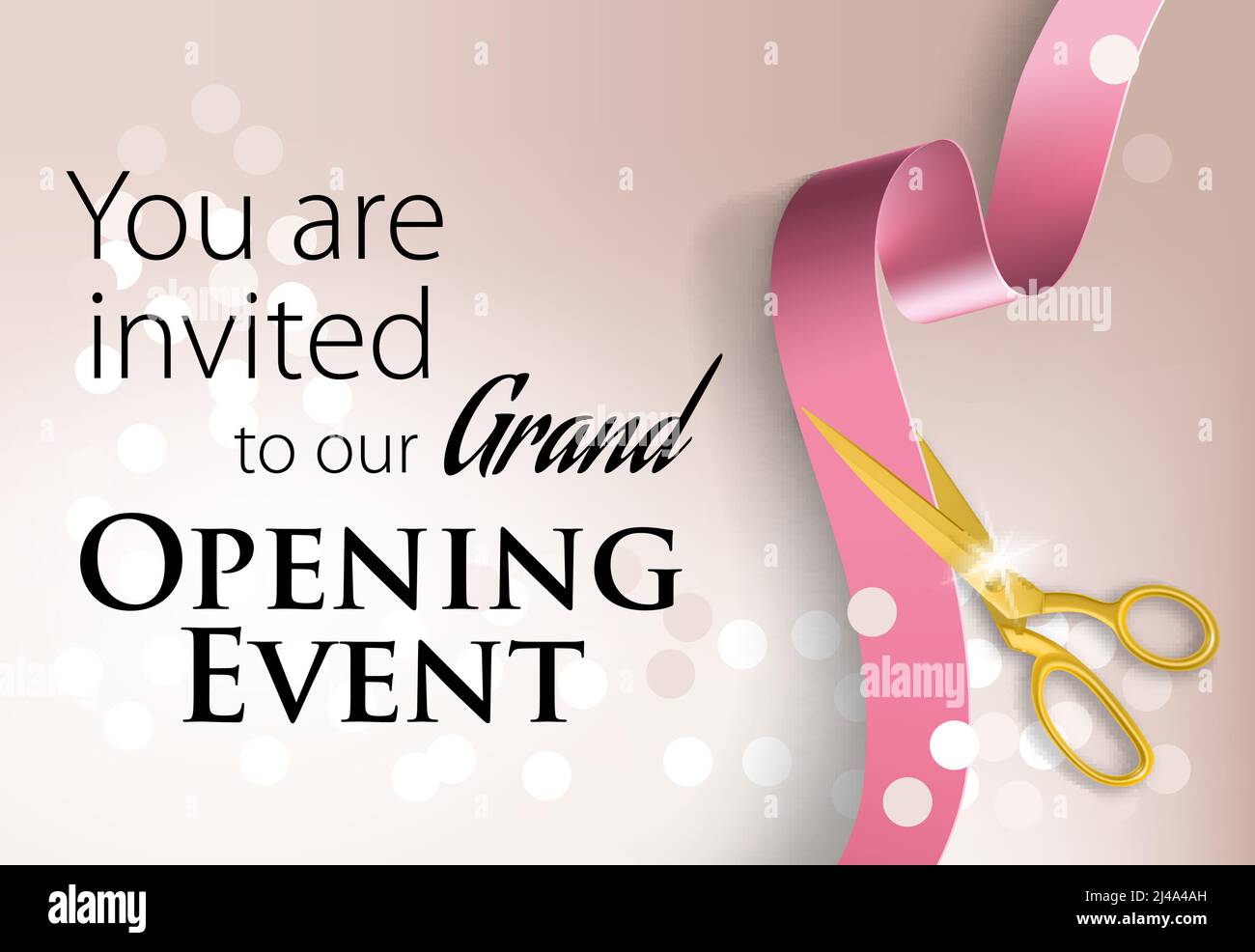 You are invited to our grand opening event lettering on pink background ...