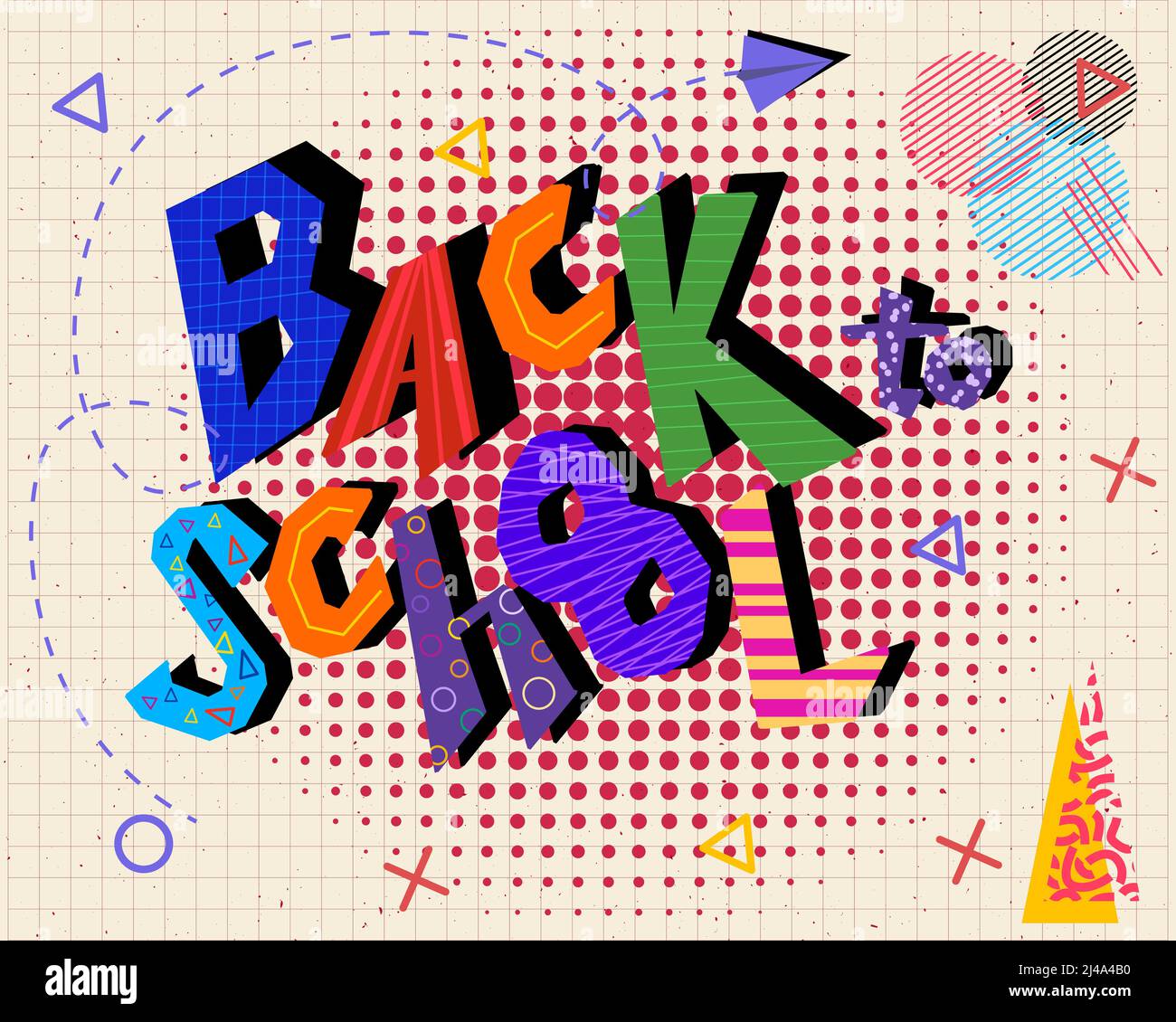 Back to school leterring hand drawing in memphis style. 90s hipster ...