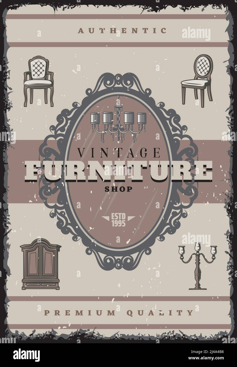 Vintage furniture shop poster with inscription retro chandelier ...