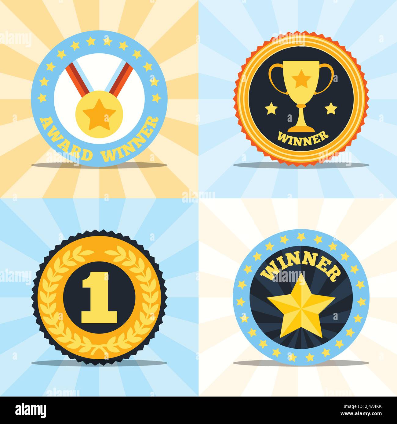 Award winner flat labels set of medal cup laurel wreath star isolated ...