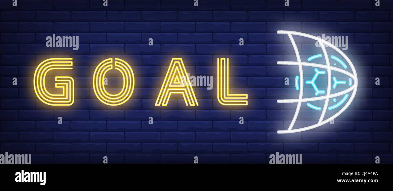Goal neon text with soccer ball in net. Sport and betting advertisement ...