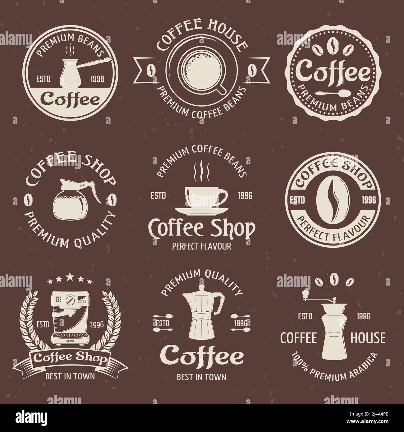 Coffee emblem set in color with coffee house premium quality and ...