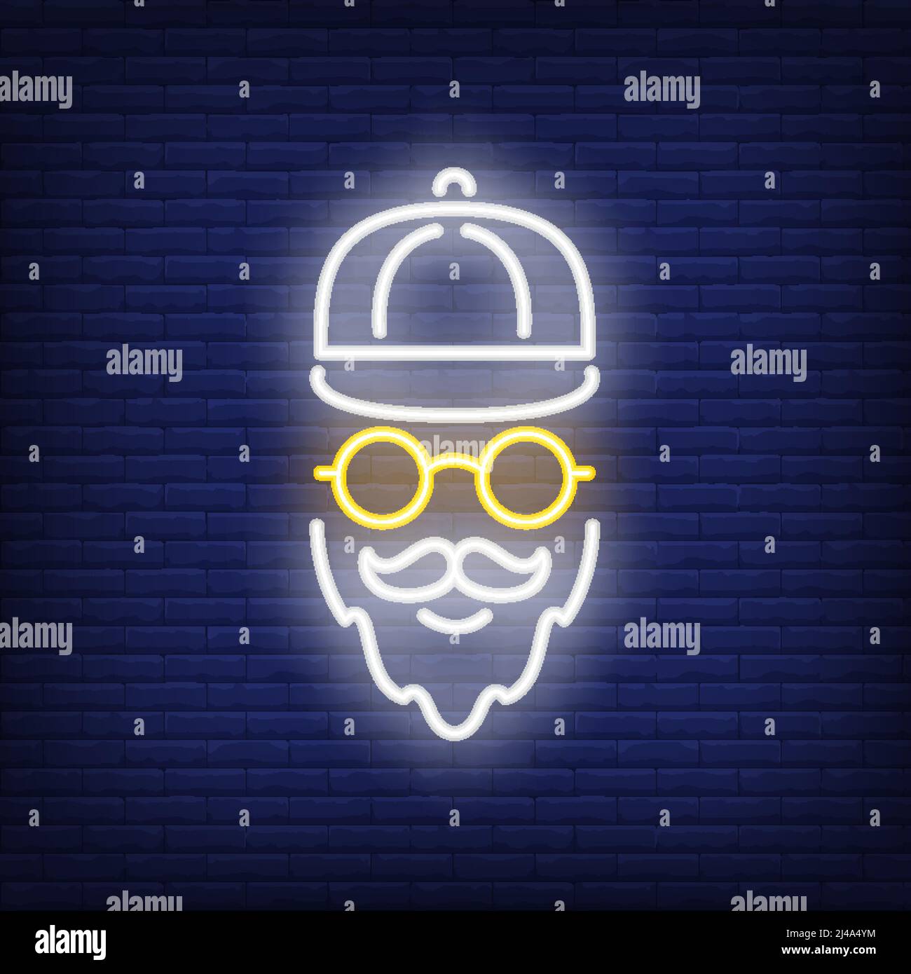 Bearded hipster neon sign. Luminous signboard with man in cap and ...