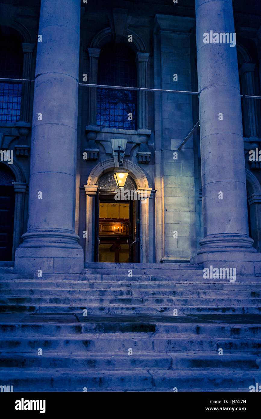 Detail of St John's Smith Square church entrance and facade, a ...