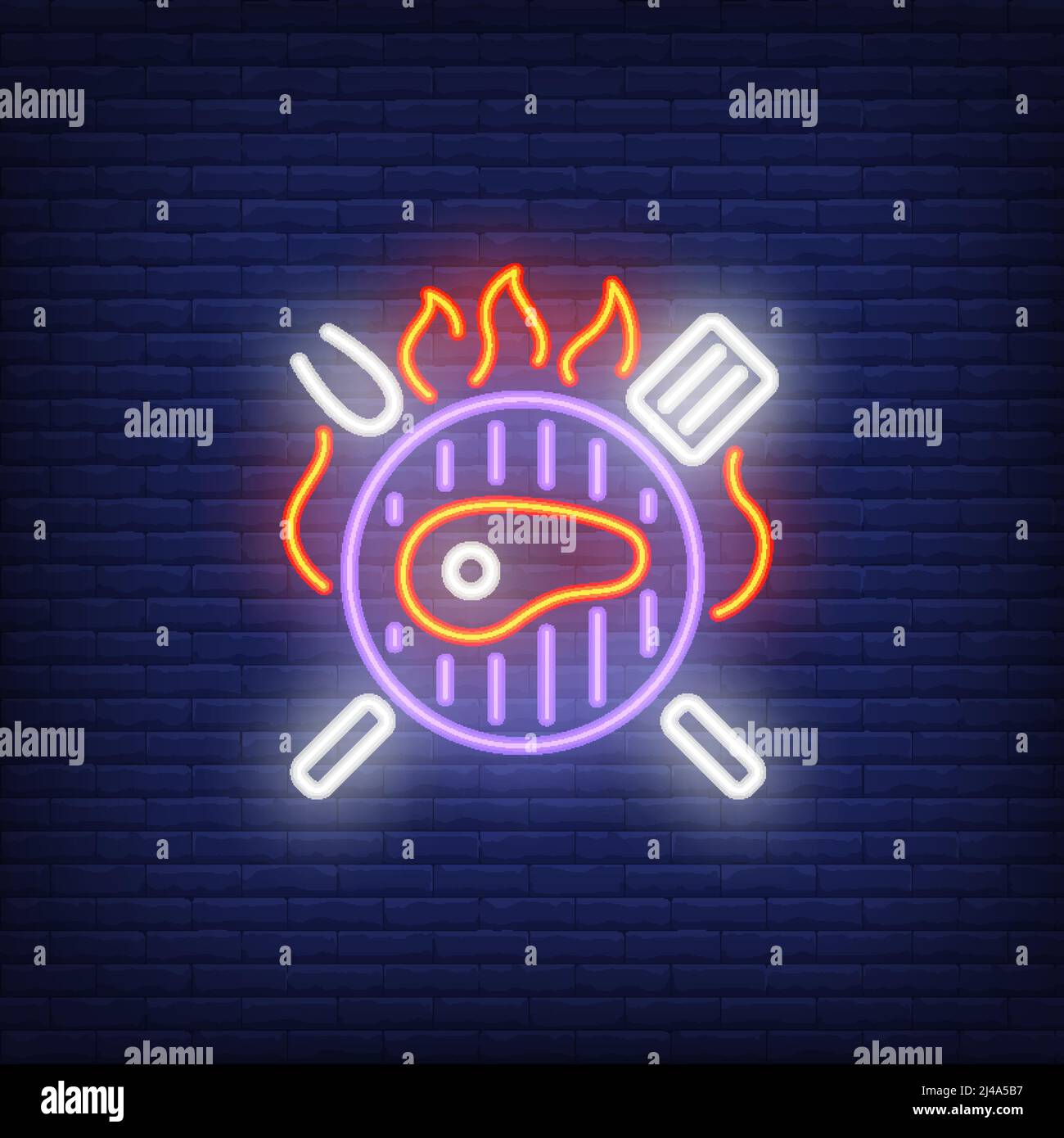 Beef steak on barbeque grill neon sign. Grill, barbeque, dinner concept ...