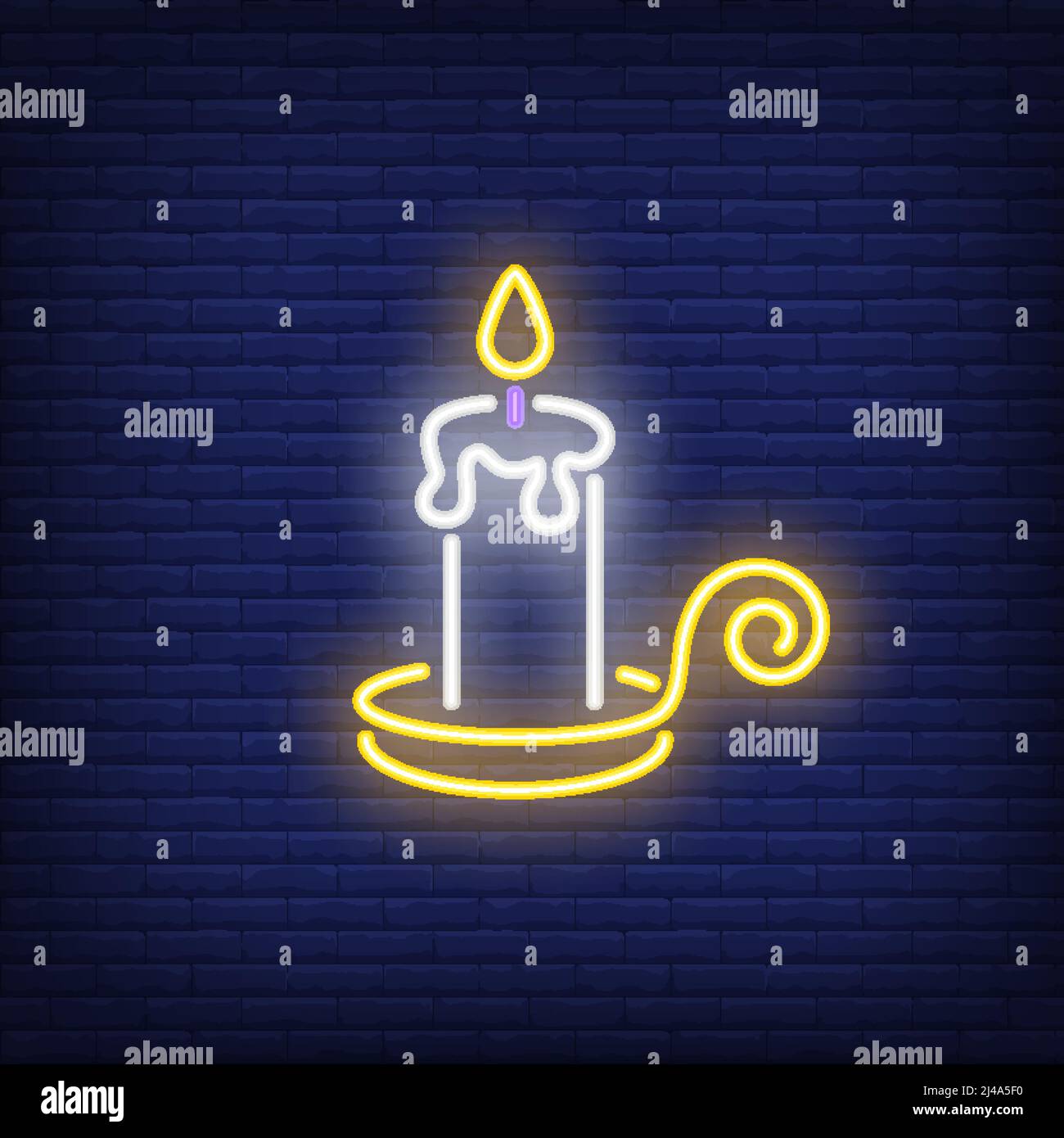 Burning candle neon sign. Luminous signboard with candlelight. Night ...