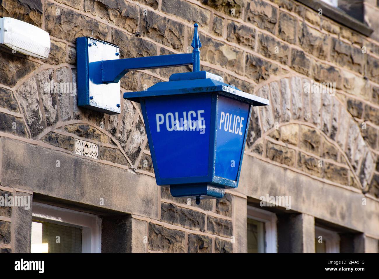 Blue Police sign outside of a police station, Clitheroe, Lancashire, UK ...