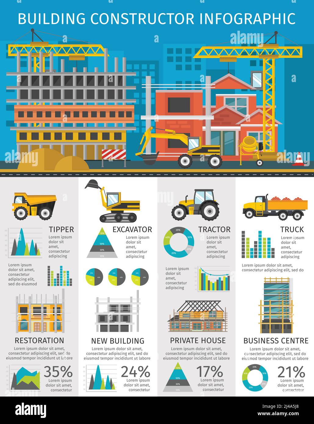Building constructor infographics with site on blue background ...
