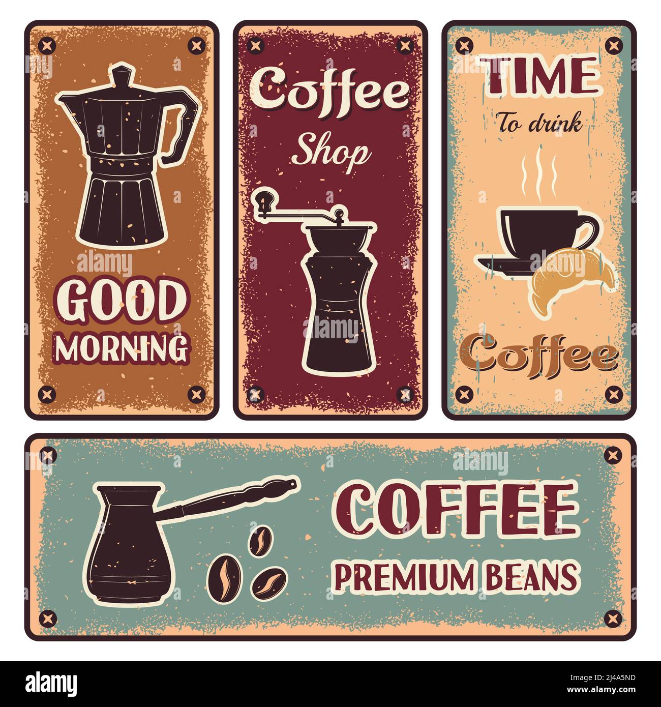 One horizontal and three vertical coffee retro banner set with titles ...