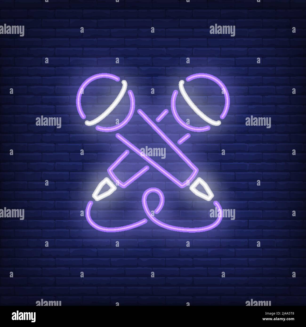 Crossed microphones neon sign. Luminous signboard with stage equipment ...