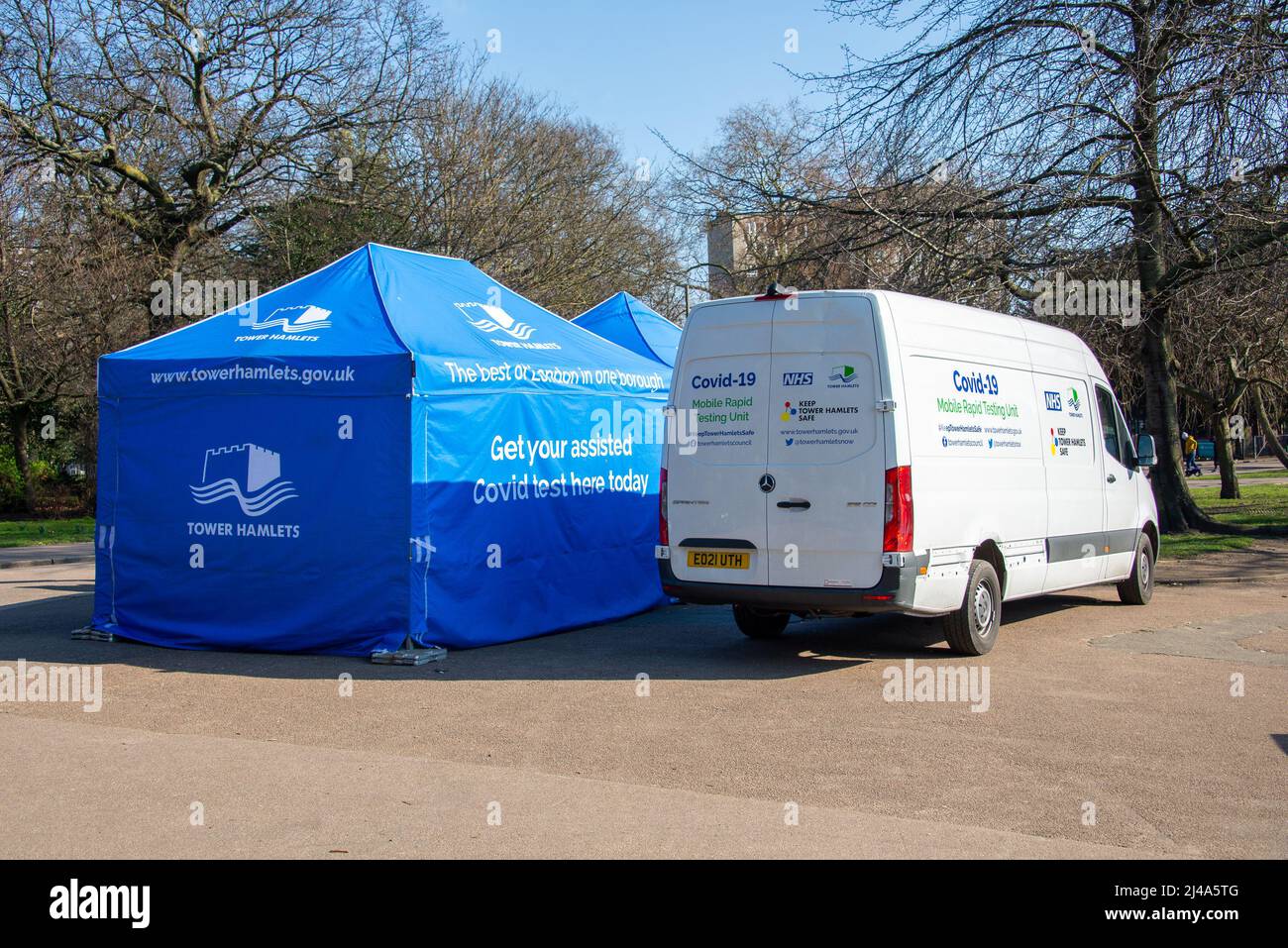 Mobile covid testing unit, Victoria Park, London, UK Stock Photo - Alamy