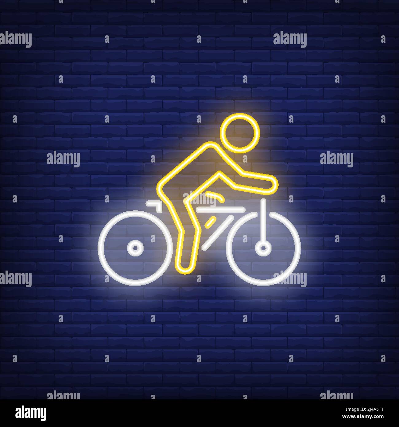 Cyclist riding bicycle neon sign. Bicycling, fitness and sport concept ...