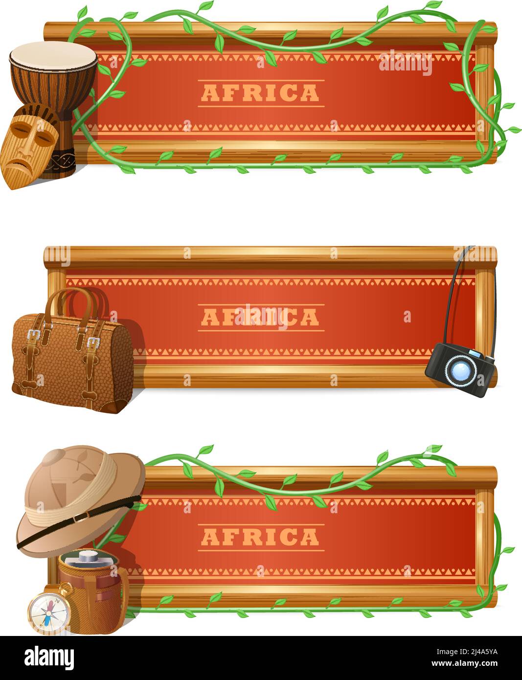 African travel horizontal banner set with expedition and adventure ...