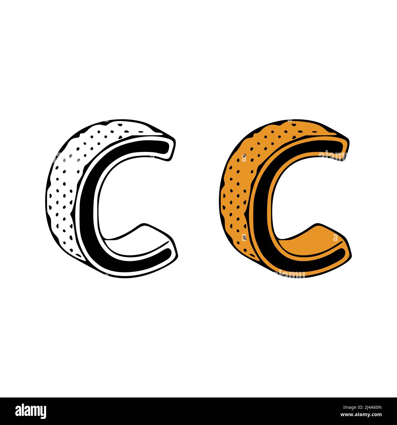 Isometric letter c doodle vector illustration on white background ...