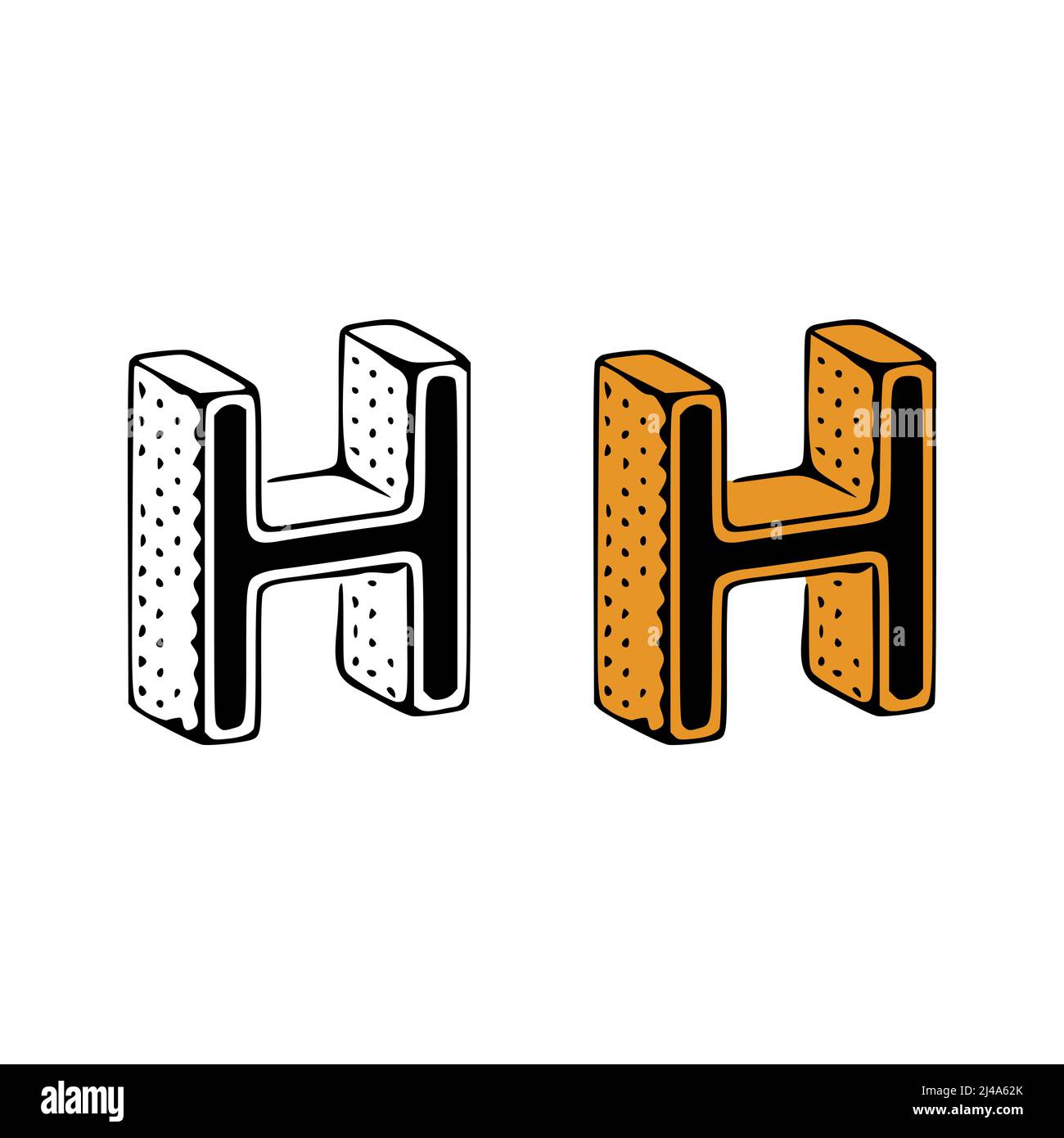 Isometric letter h doodle vector illustration on white background ...