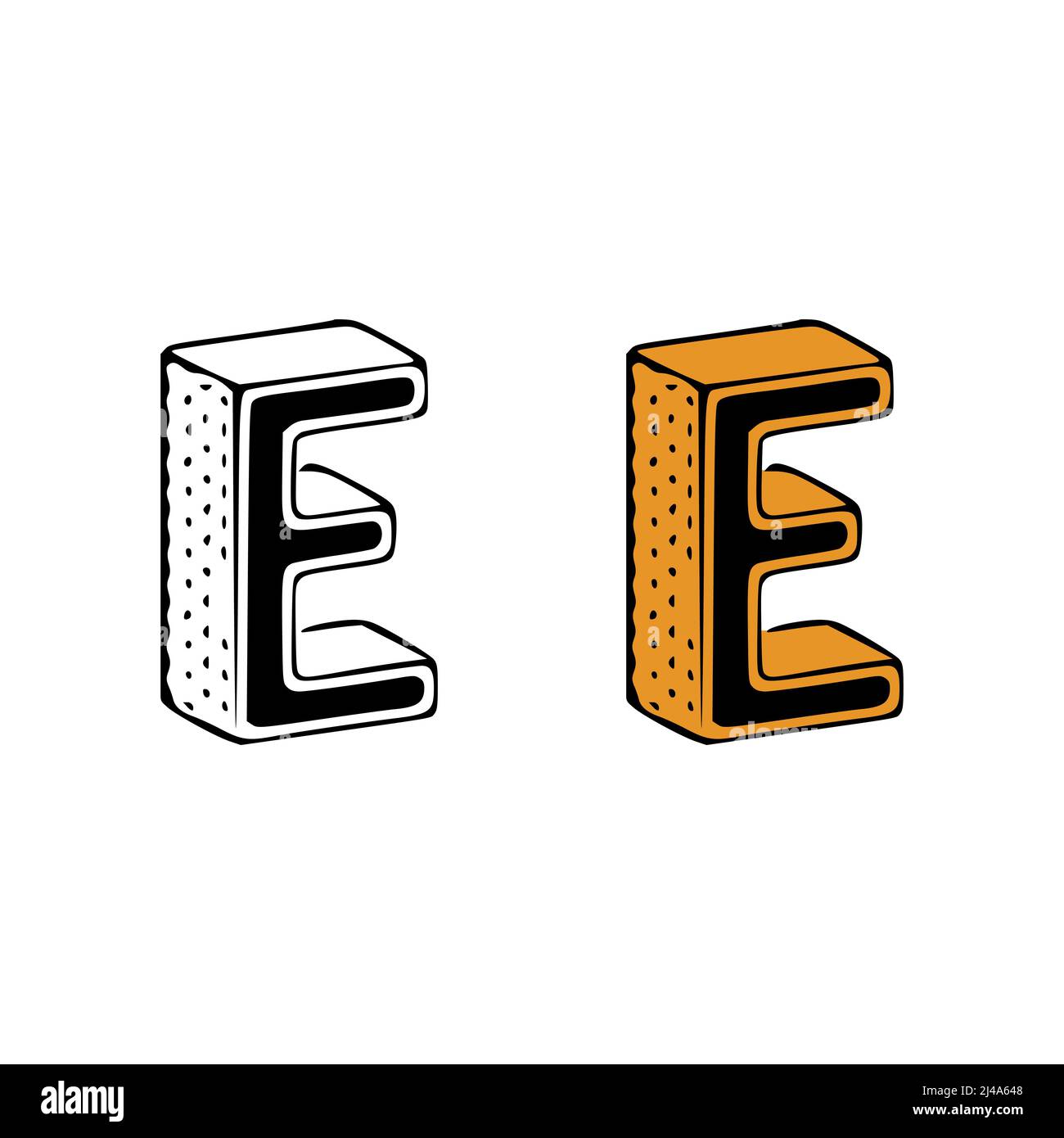 Isometric letter e doodle vector illustration on white background ...