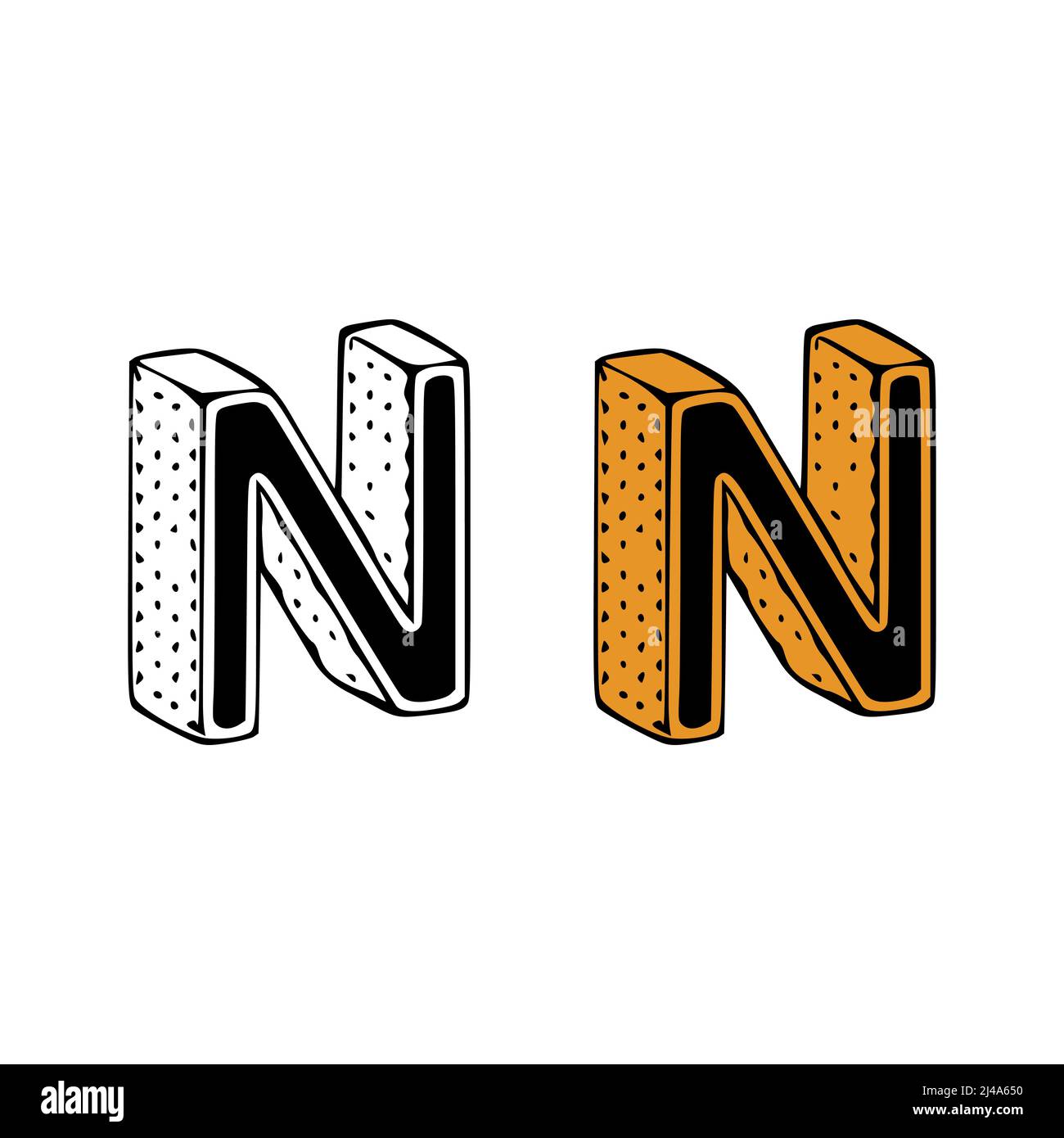 Isometric letter n doodle vector illustration on white background ...